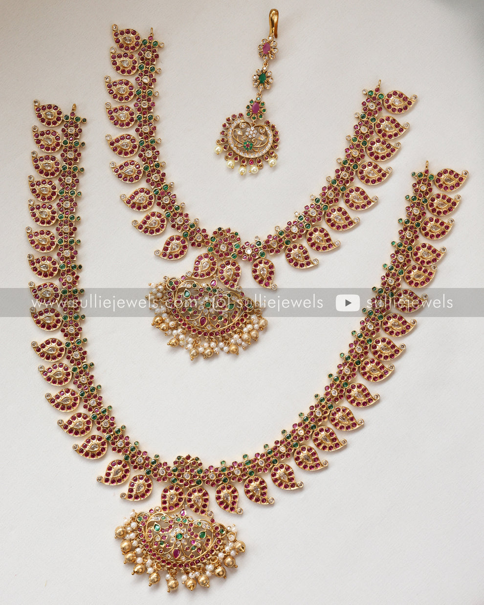 Premium Kemp Mango Bridal Set - Necklace + Haram + Earring + Tikka ...