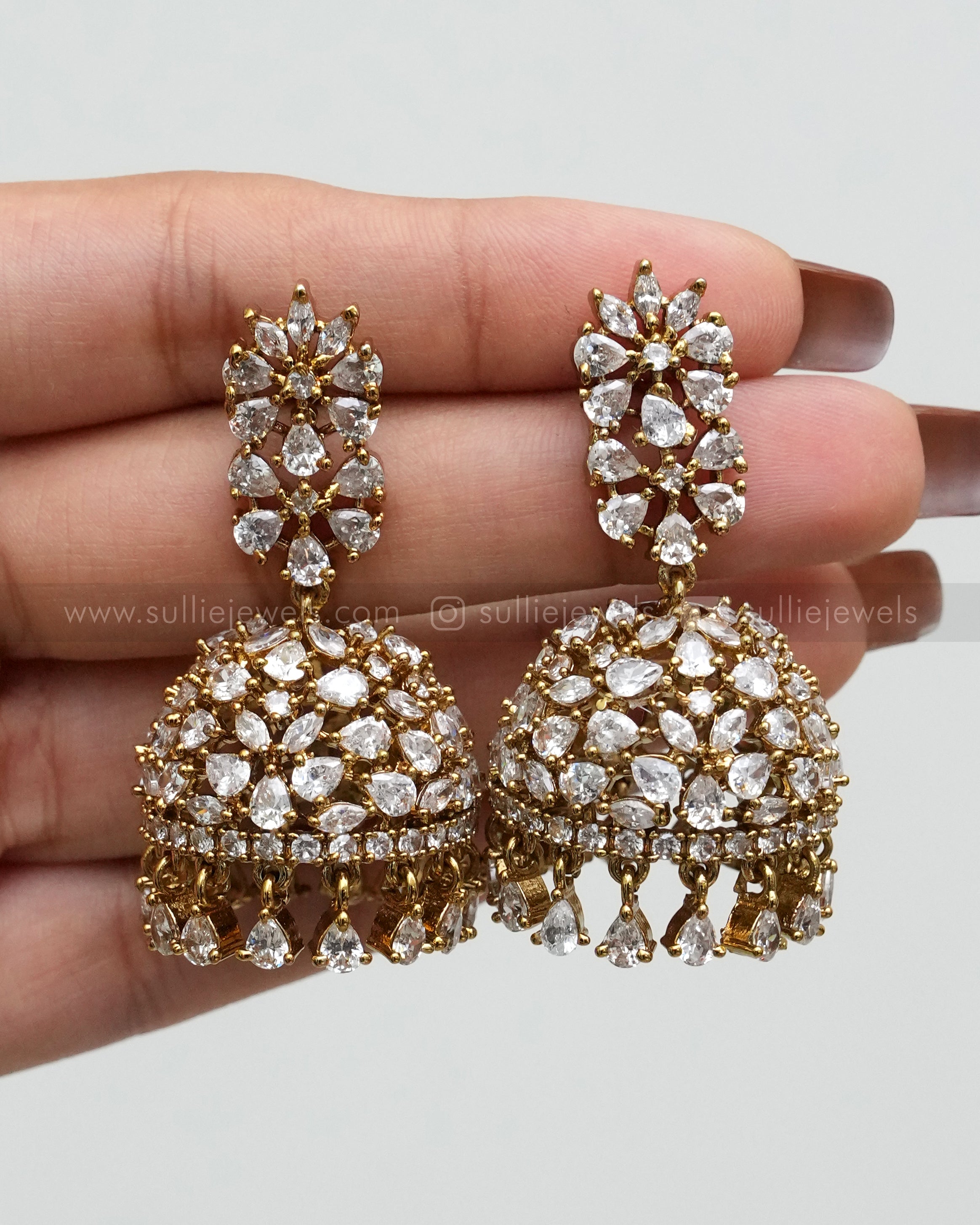 E1171 - Premium White Floral AD Ball Jhumka – sulliejewels